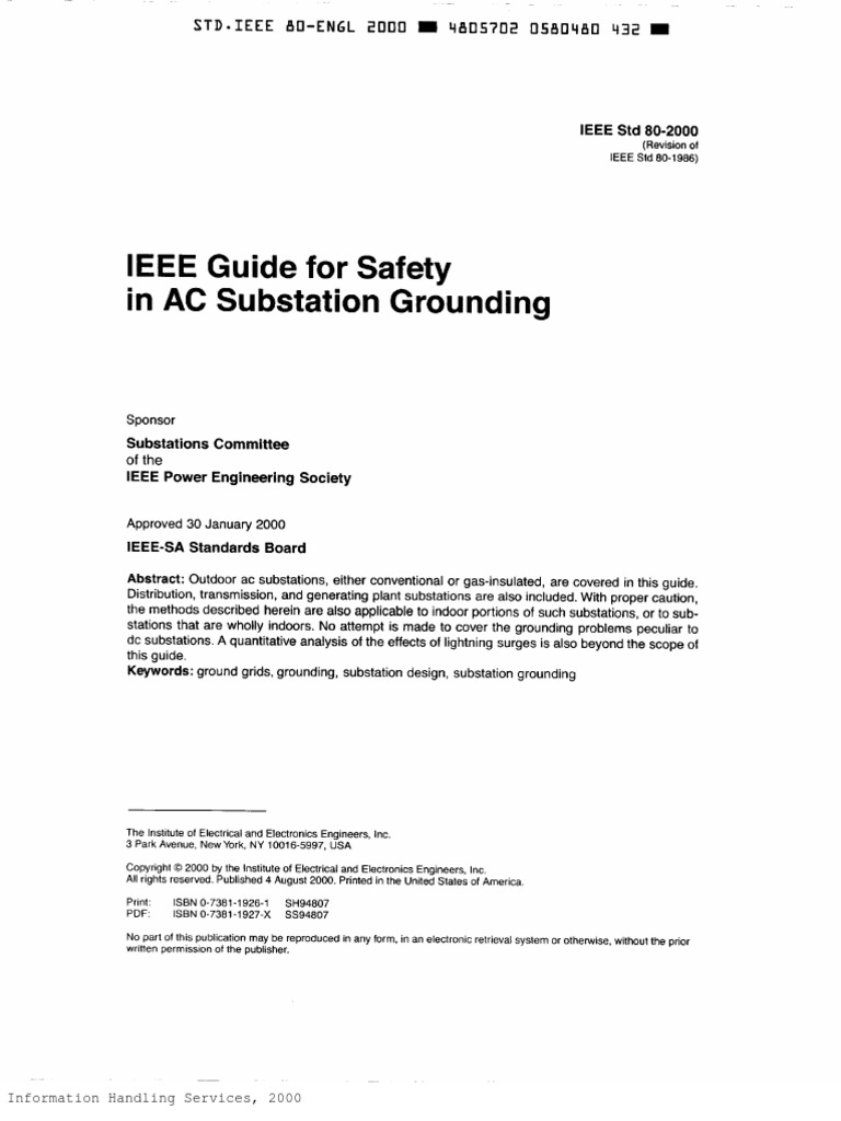 Ieee Std 80 Ac Substation Grounding Pdf Electrical Engineering Electricity