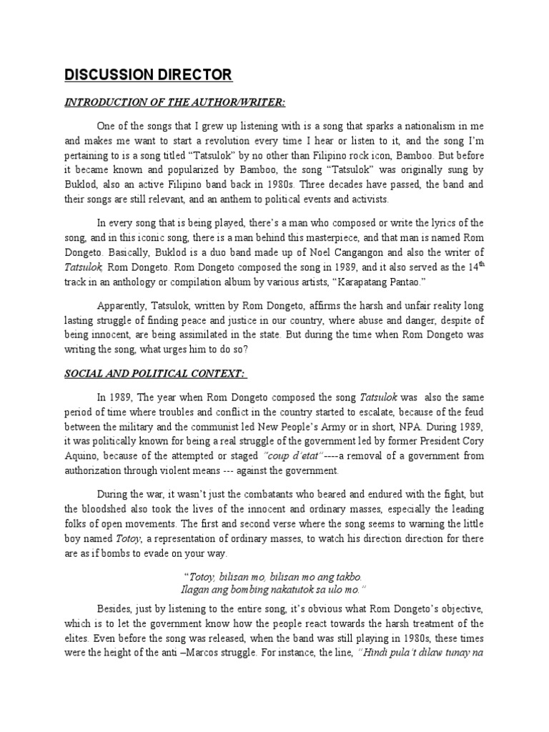 Discussion Director: Introduction of The Author/Writer | PDF | Politics