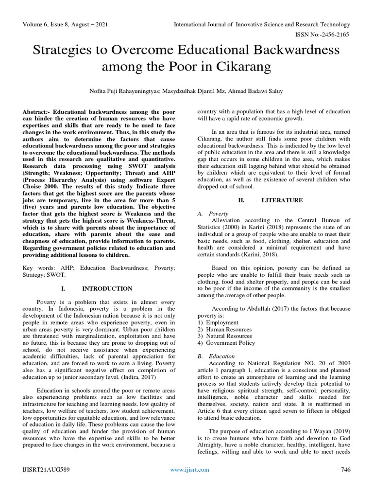 Strategies To Overcome Educational Backwardness Among The Poor in ...