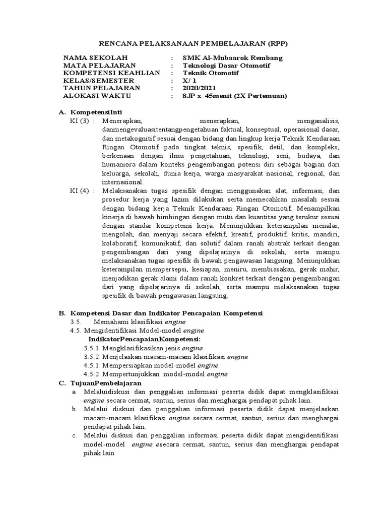 RPP Klasifikasi Engine | PDF
