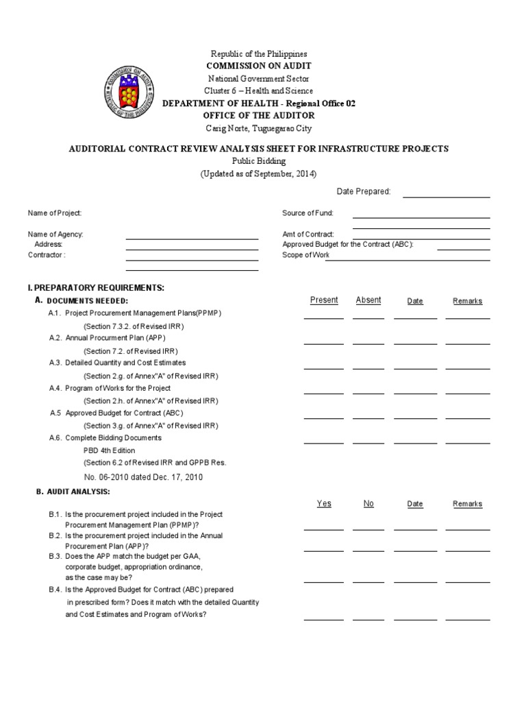 Contract Review Checklist for Infrastructure | PDF | Procurement ...