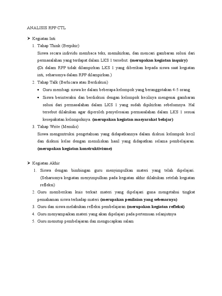 Analisis RPP CTL: Tahap Think-Talk-Write | PDF | Karier & Perkembangan