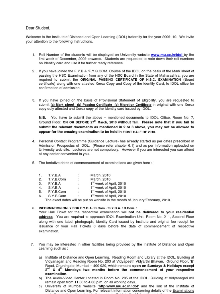 Instructions for Distance Learning Students Regarding Examination ...