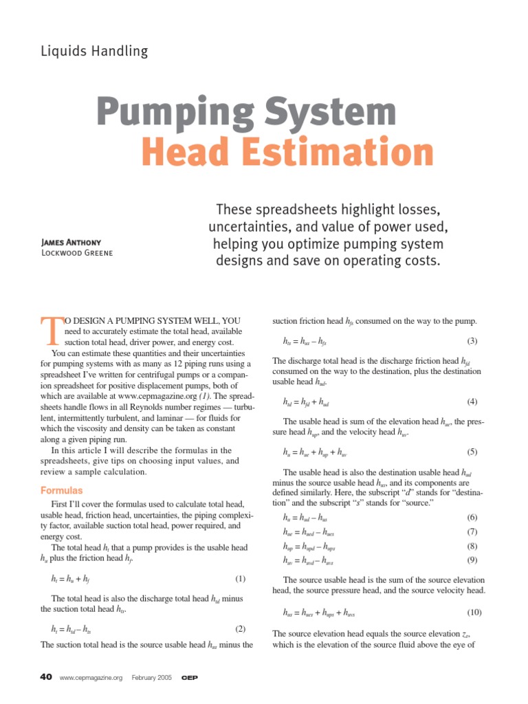 Pumping System Head Calculation Guide | PDF | Pump | Fluid Dynamics