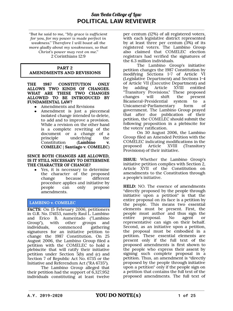 Amendments vs Revisions in Law | PDF | Constitutional Amendment ...