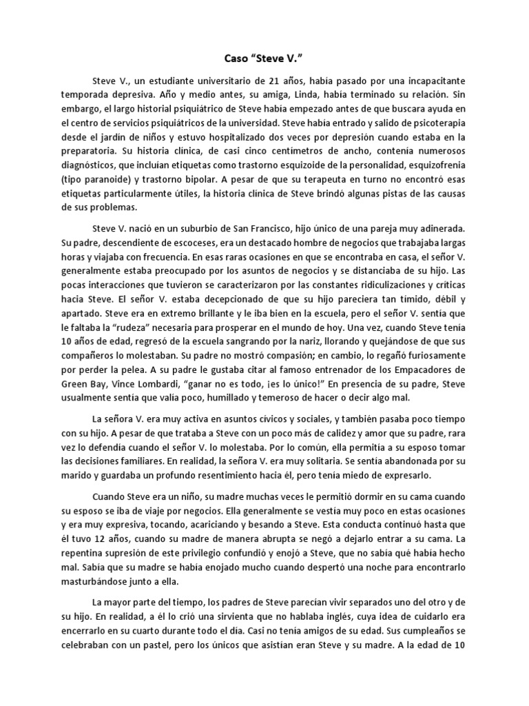 Caso Steve V. | PDF | Depresión (estado de ánimo) | Trastorno mental