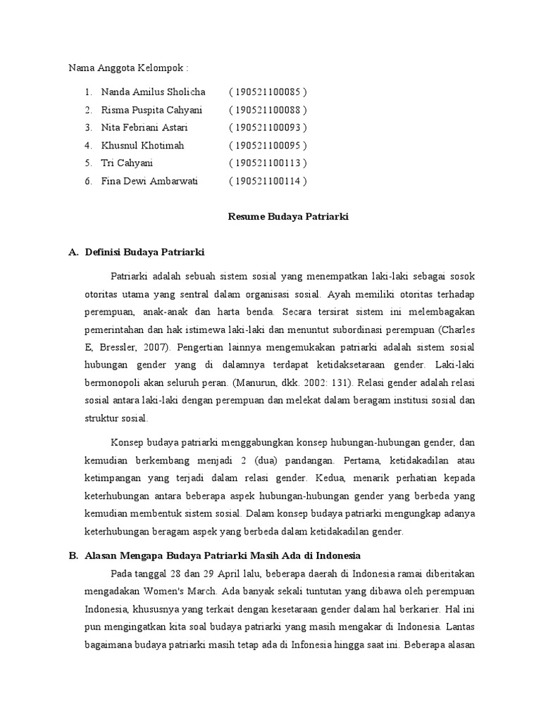 Resume Budaya Patriarki | PDF