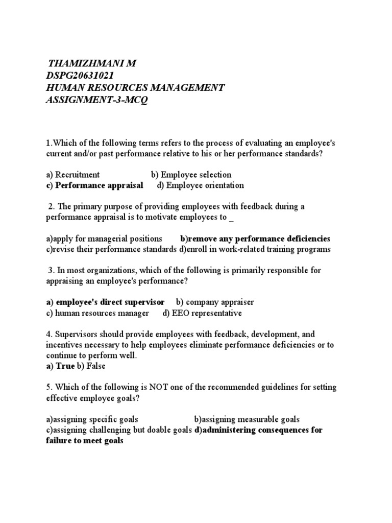 HRM MCQ | PDF | Strategic Management | Human Resource Management