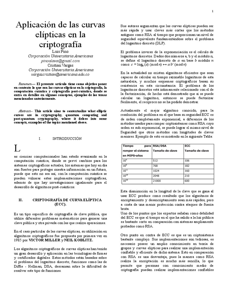 Curvas Elípticas - Cuantica Final | PDF | Clave (criptografía) | Criptografía