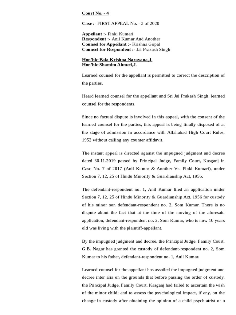 Pinki CASE | PDF | Child Custody | Appeal