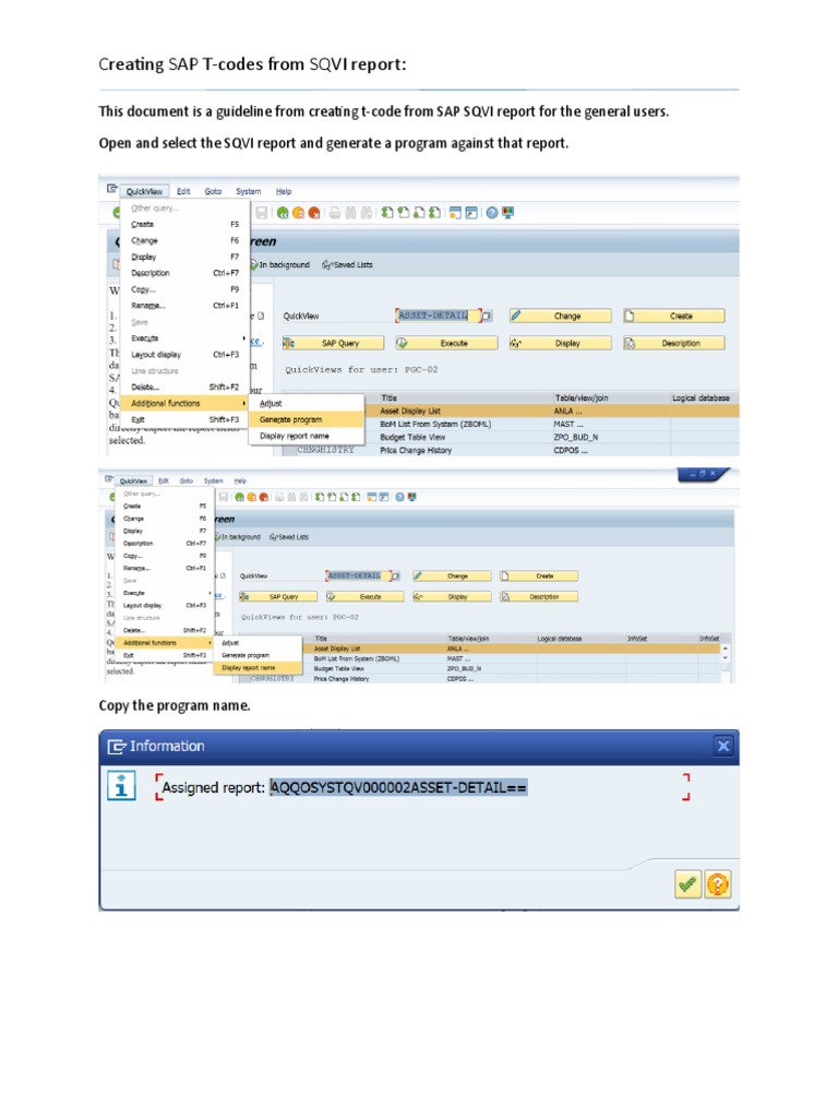 Create T-Codes from SQVI Reports | PDF | Sap Se