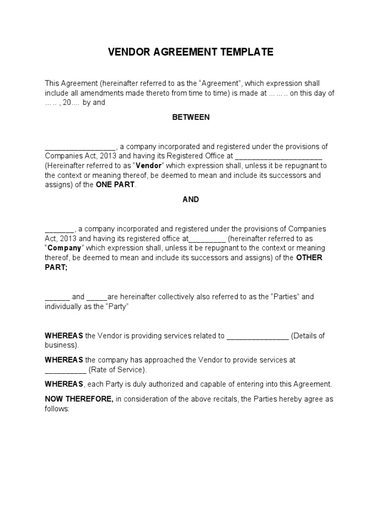 Vendor Agreement Template