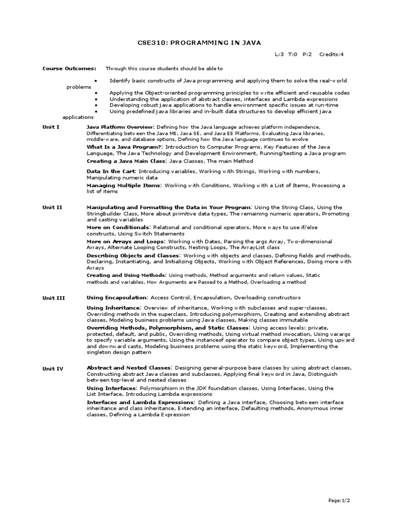 Cse310: Programming in Java | PDF | Class (Computer Programming) | Method (Computer Programming)