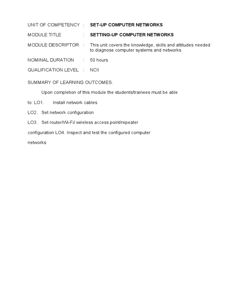 Set-Up Computer Networks Setting-Up Computer Networks | PDF | Computer ...