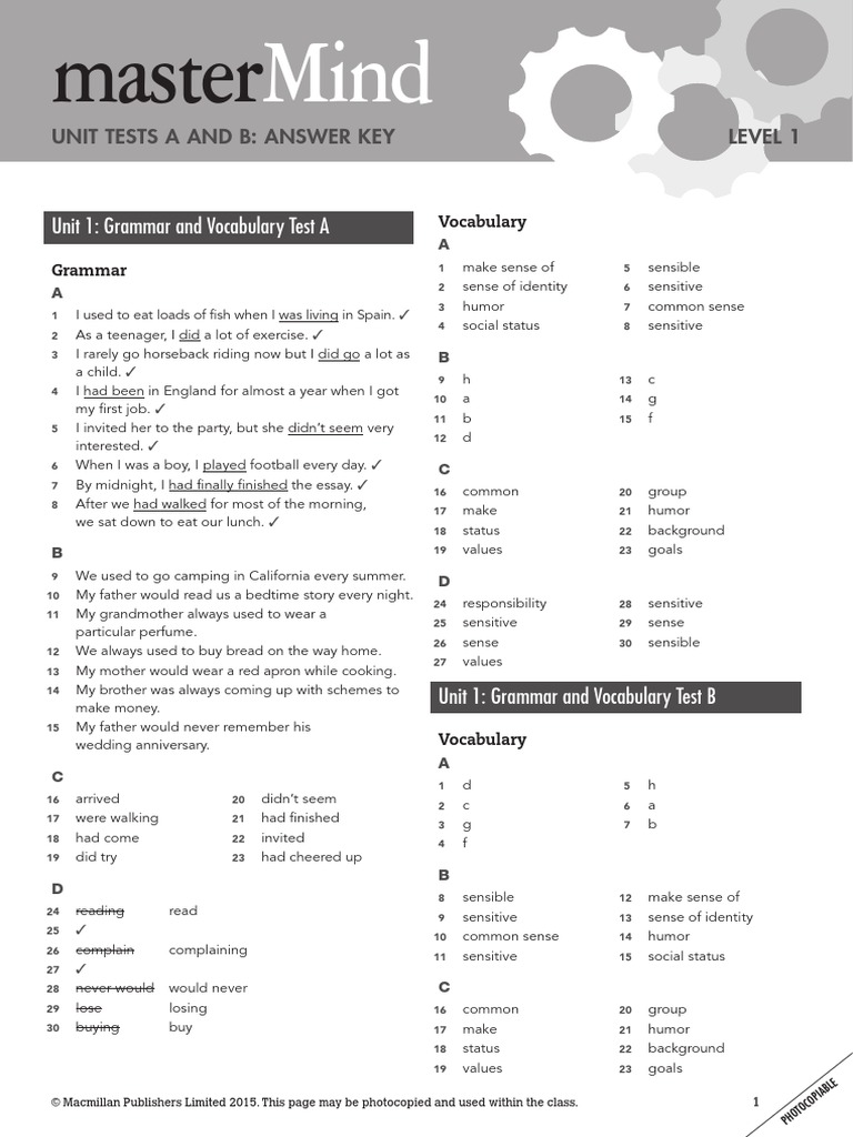 Unit 1: Grammar and Vocabulary Test A | PDF