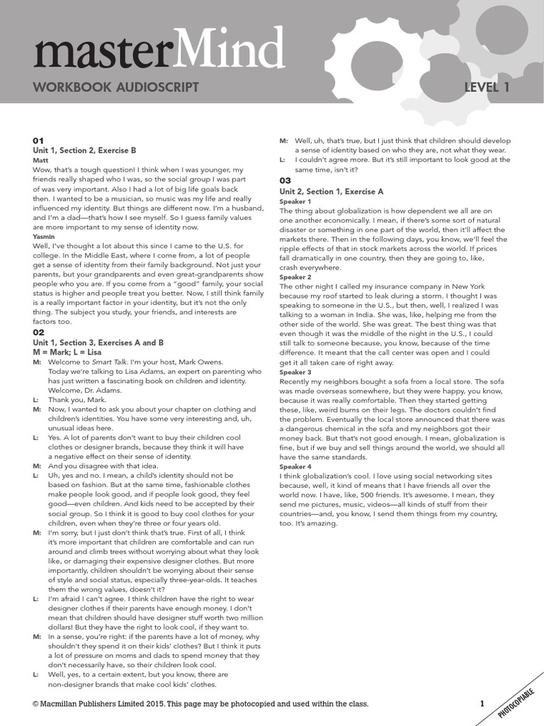 Level 1 Workbook Audioscript: Unit 1, Section 2, Exercise B | PDF | Tourism