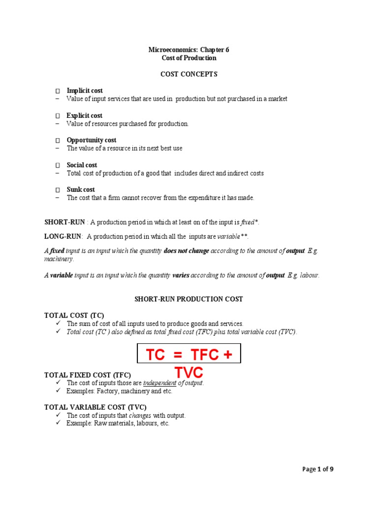 Cost of Production in Microeconomics | PDF | Average Cost | Economies ...