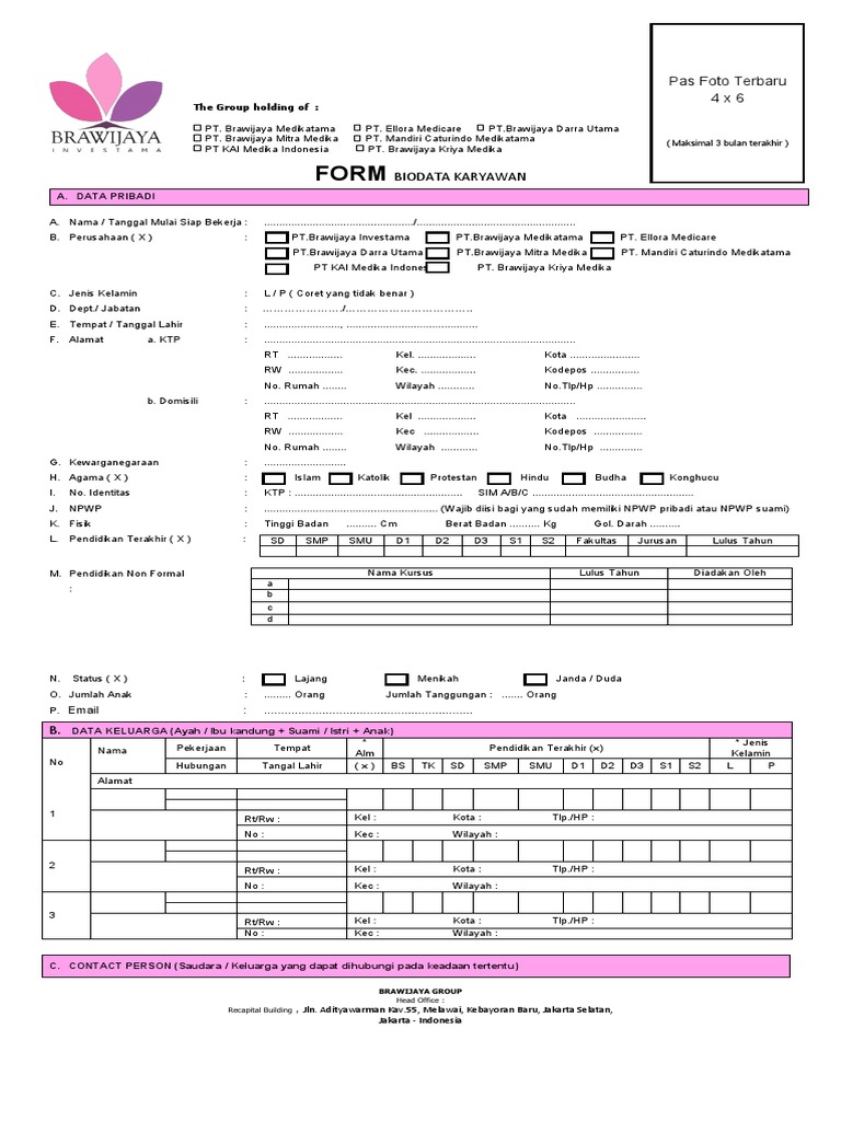 Form Biodata Karyawan | PDF