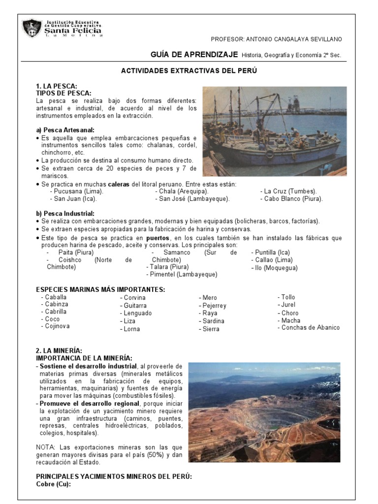 Actividades Extractivas en Perú: Pesca y Minería | PDF | Minería | Perú