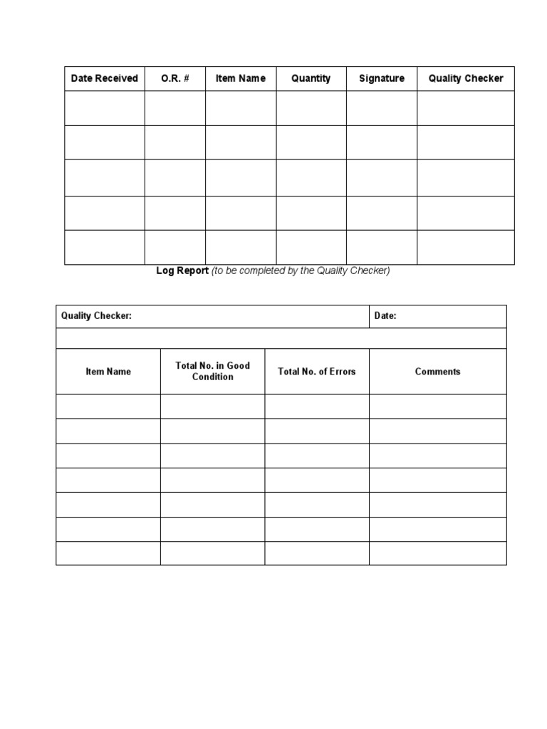 Date Received O.R. # Item Name Quantity Signature Quality Checker | PDF ...