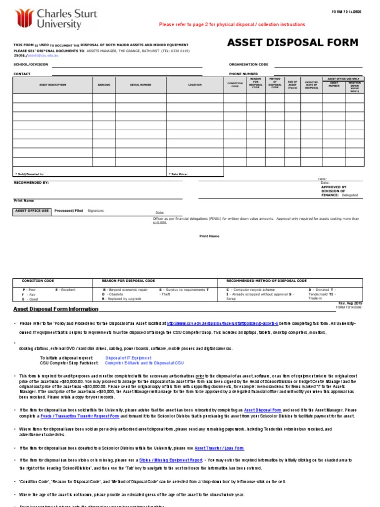 Asset Disposal Form | PDF | Scrap | Computing