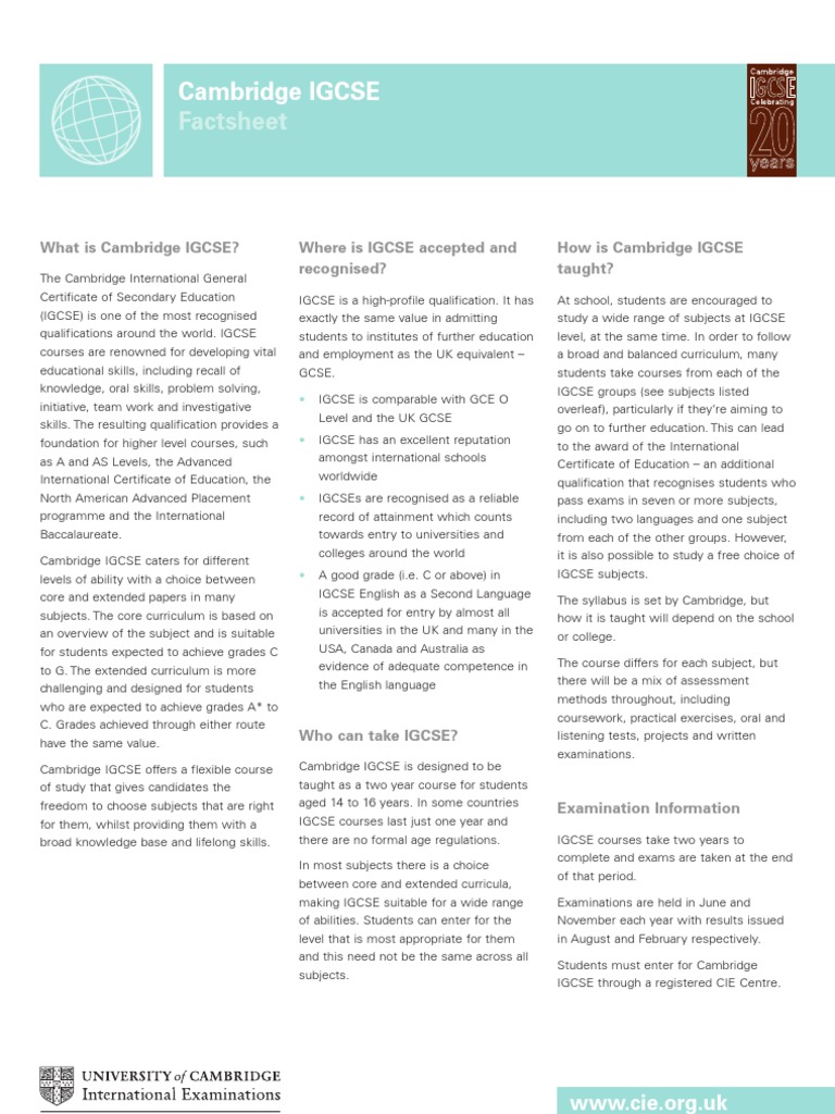 Igcse Factsheet Pdf Curriculum Test Assessment