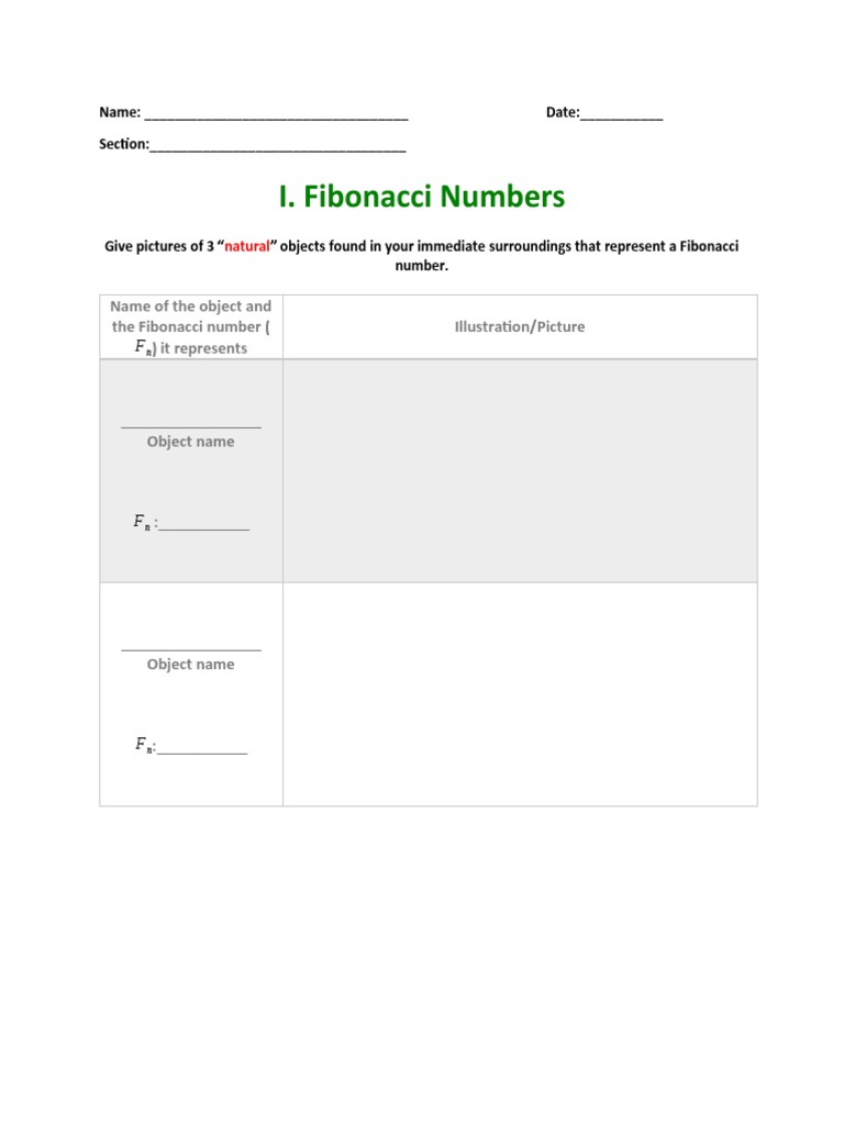 I. Fibonacci Numbers: Name of The Object and The Fibonacci Number It ...