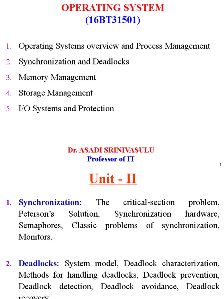 2 - UNIT - II - Synchronization and Deadlocks | PDF | Process (Computing) | System Software