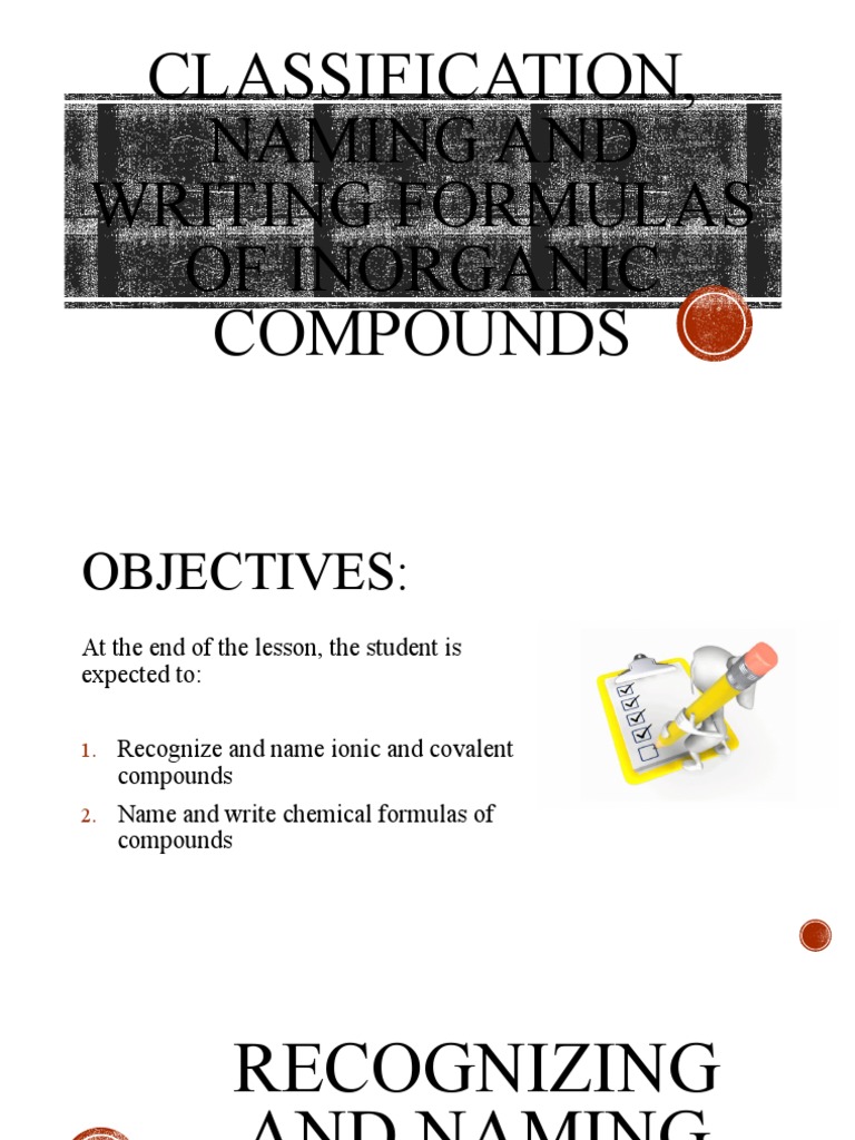 Classification Writing and Naming of Inorganic Compounds | PDF ...