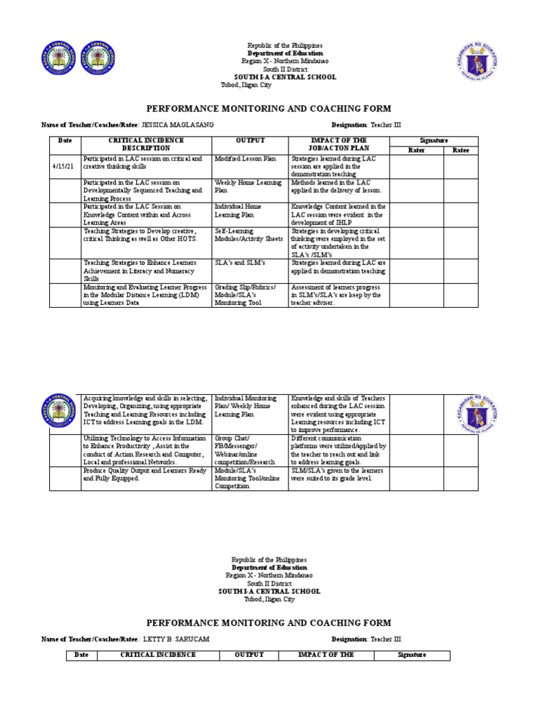 Performance Monitoring and Coaching Form | PDF | Second Language ...