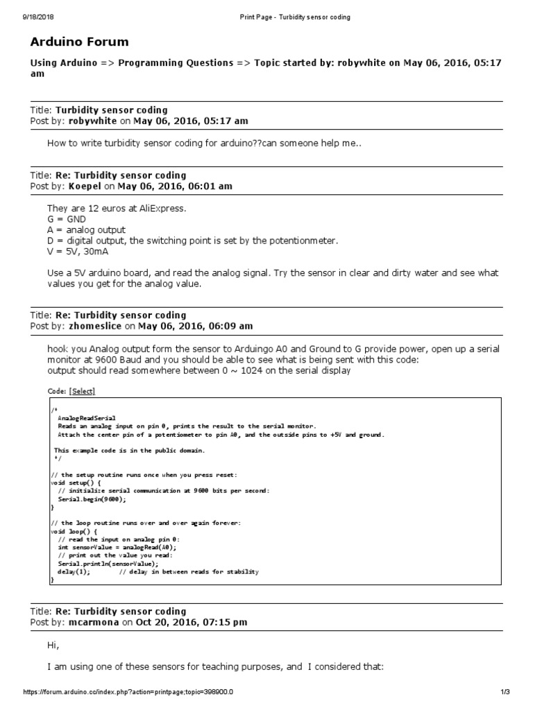 Print Page Turbidity Sensor Coding Pdf Arduino Computing 0625