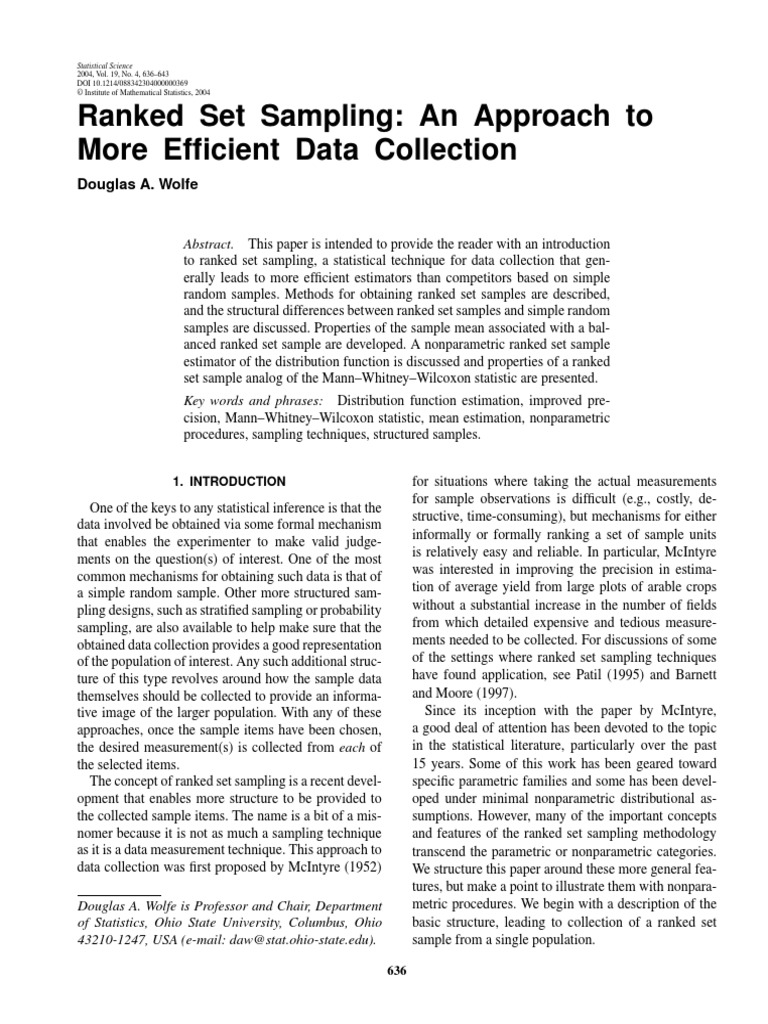 Ranked Set Sampling: An Approach To More Efficient Data Collection ...