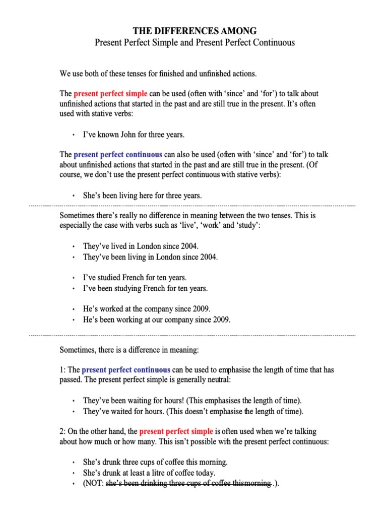 Differences Between Present Perfect Simple and Present Perfect Continuous | PDF | Syntax ...