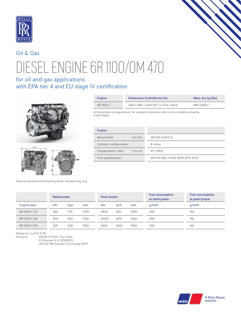 Diesel Engine 6R 1100/om 470: Oil & Gas | PDF | Horsepower | Engines