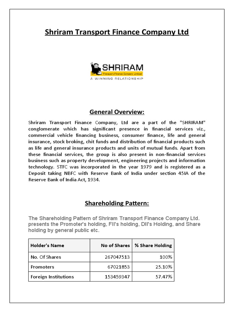 Shriram Transport Finance Company LTD | PDF | Inventory | Economic Growth