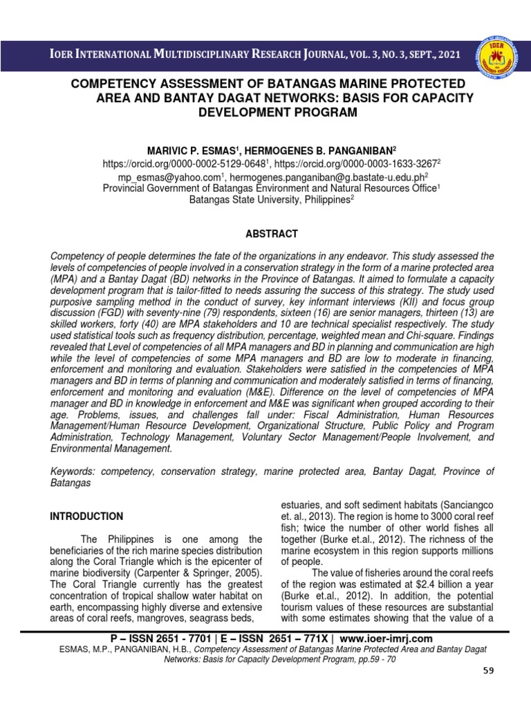 Competency Assessment of Batangas Marine Protected Area and Bantay ... Competency Assessment of Batangas Marine Protected Area and Bantay ...