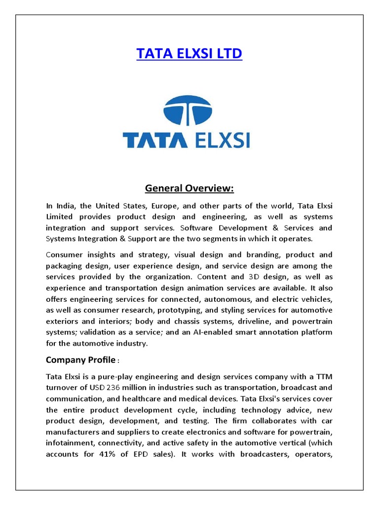 Tata Elxsi LTD: General Overview | Download Free PDF | Reserve Bank Of India | Economies