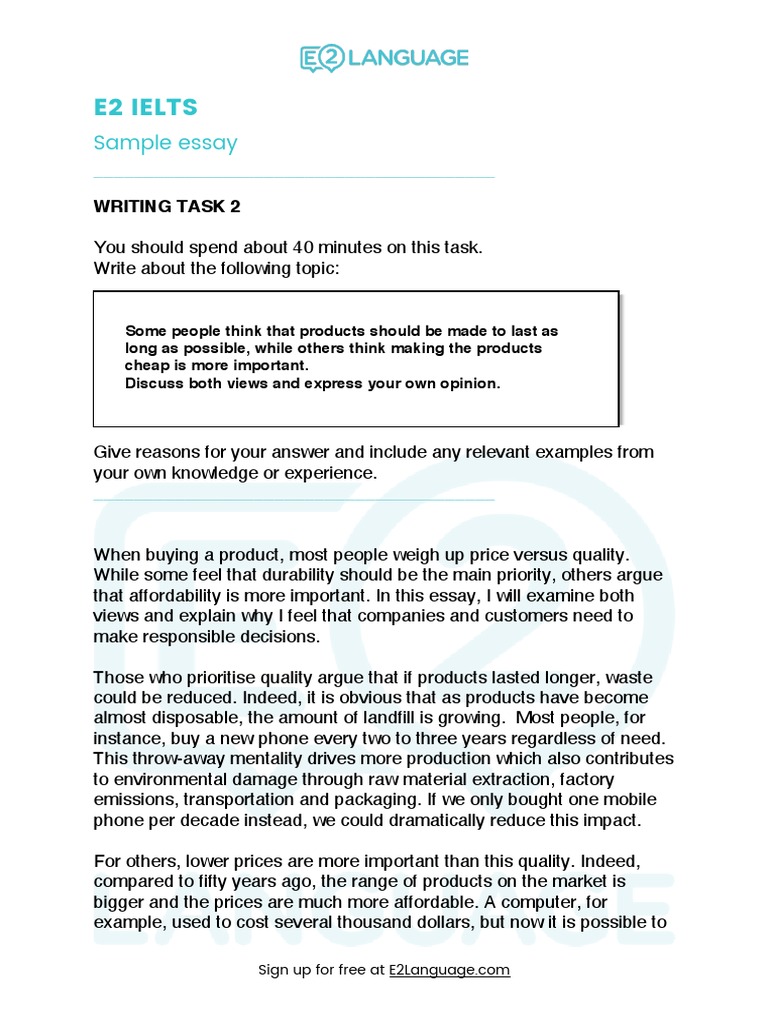 E2 Ielts: Sample Essay | PDF | Prices | Sustainability