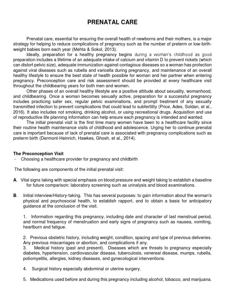 Prenatal Care Notes | PDF | Pelvis | Pregnancy