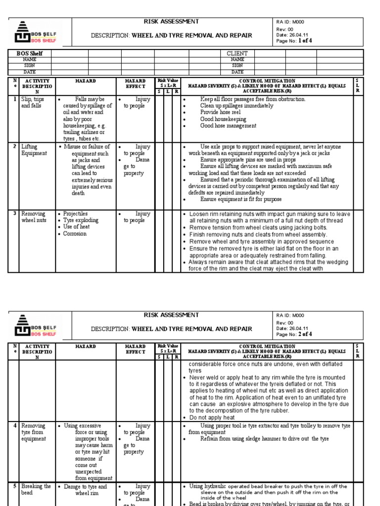 Tyre Risk Assessment | PDF | Tire | Hazards