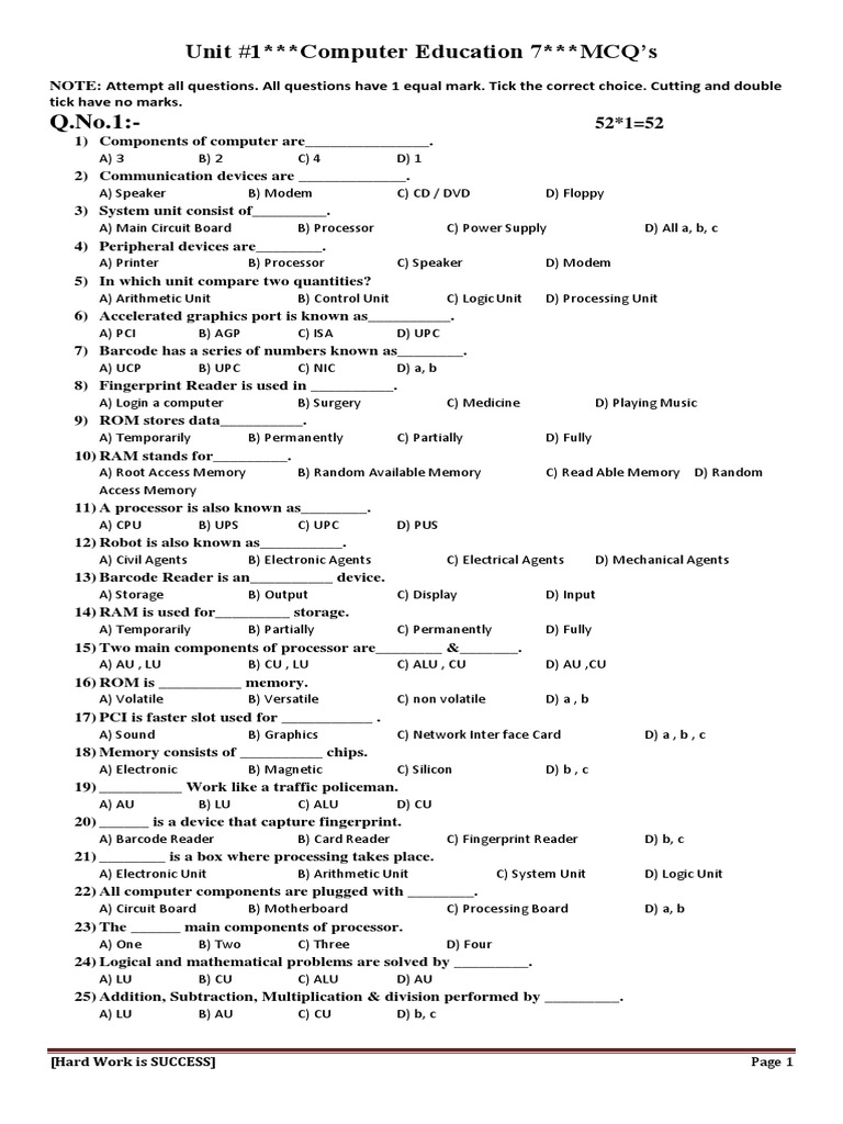 Computer Science Notes Class 7th CH No 1 | PDF | Computer Data Storage ...