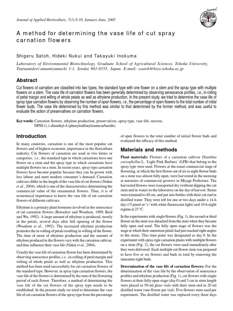 A Method For Determining The Vase Life of Cut Spray | PDF | Flowers | Petal