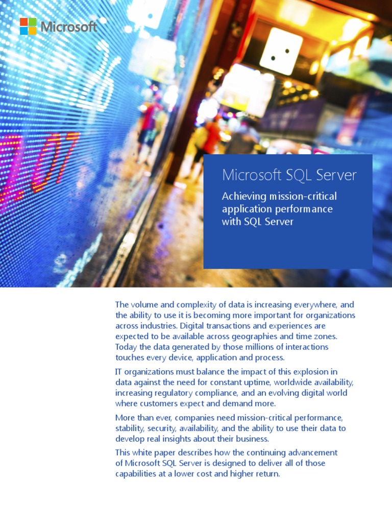 SQL Server Mission Critical Performance TDM White Paper | PDF ...