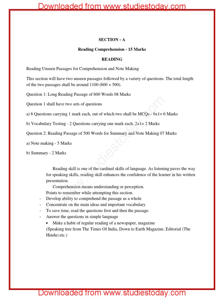 SECTION - A Reading Comprehension | PDF | Vegetables | University Of ...