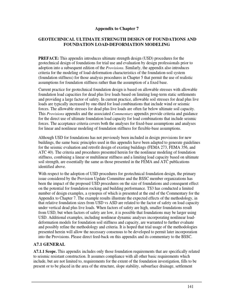 Appendix To Chapter 7 Geotechnical Ultimate Strength Design of Foundations and Foundation Load ...