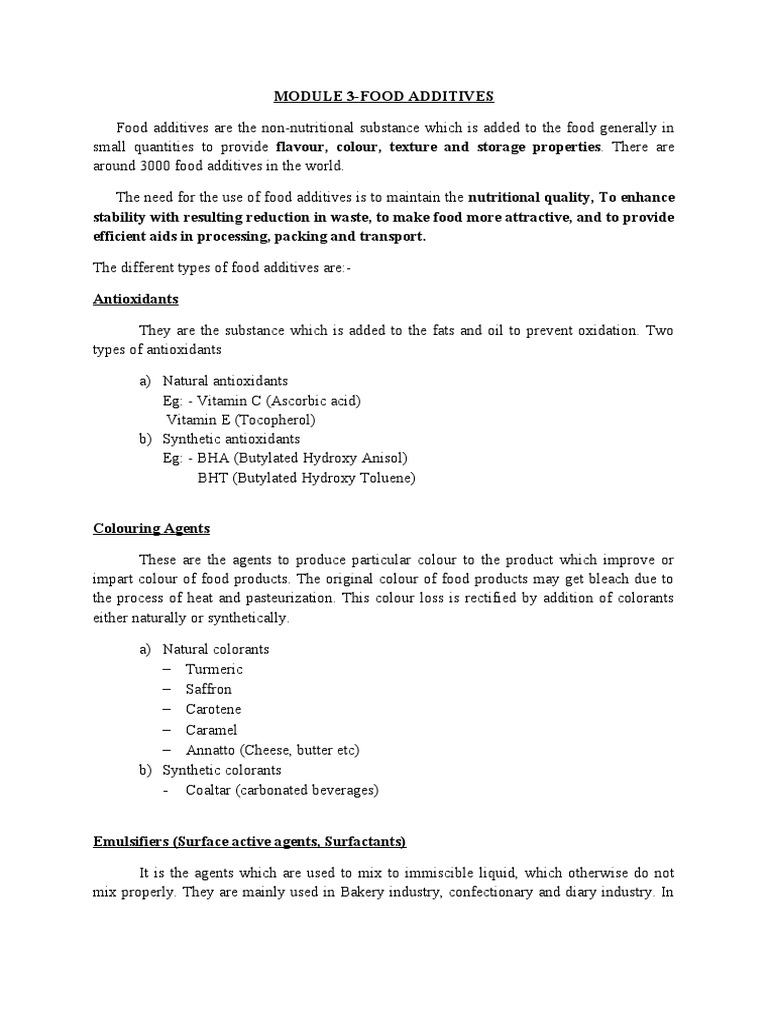 Module 3 Food Additives | PDF | Flavor | Antioxidant