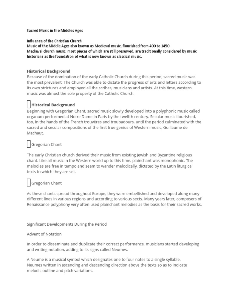 Sacred Music in The Middles Ages | PDF | Gregorian Chant | Mode (Music)