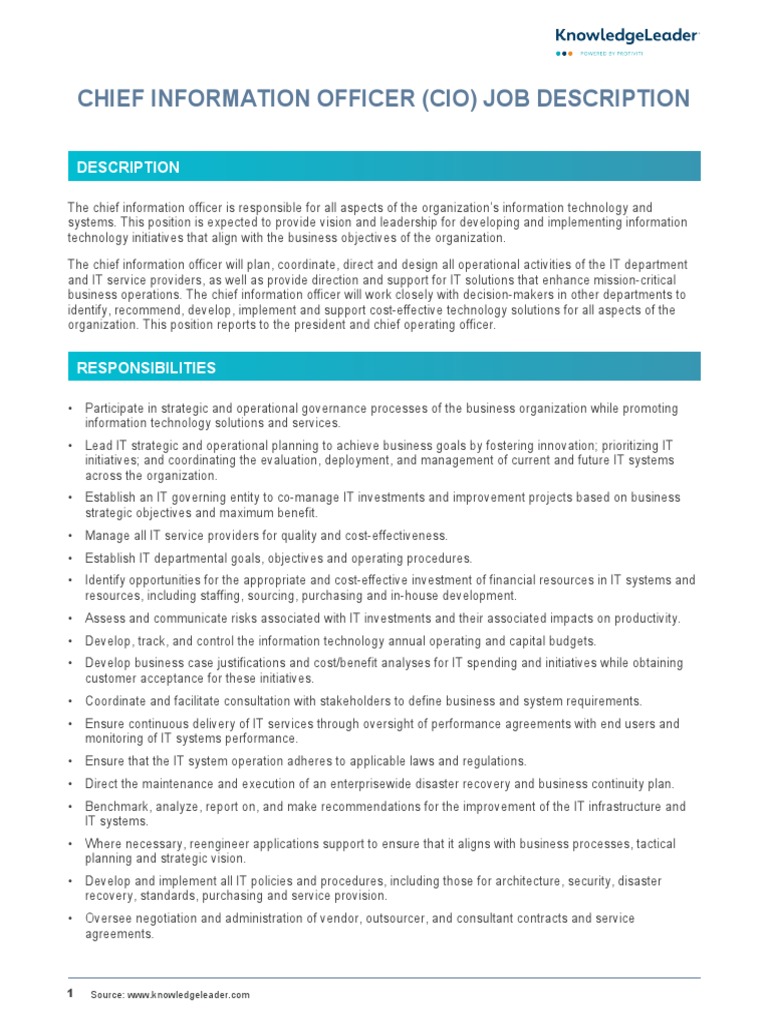 Chief Information Officer Job Overview | PDF | Chief Information ...