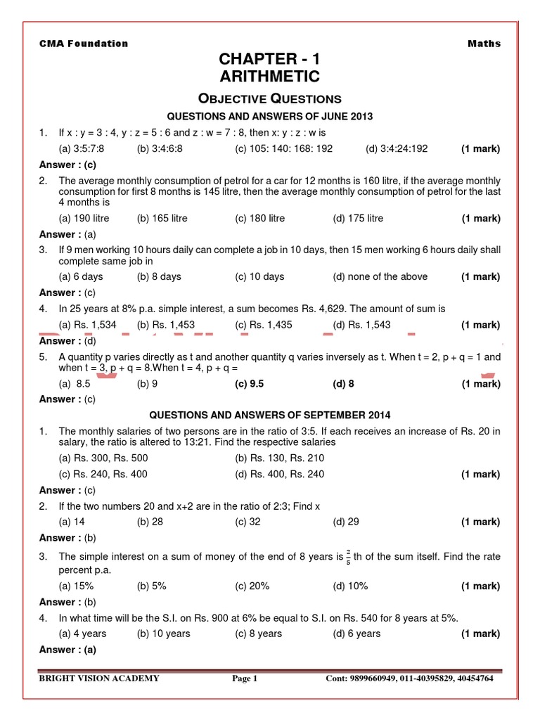 MCQ of Maths Complete | PDF | Interest | Ratio