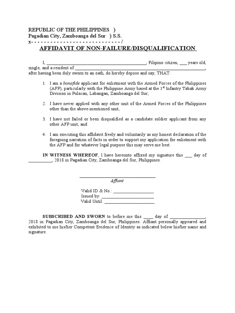 Affidavit (AFP - Non-Failure or Disqualification) | PDF